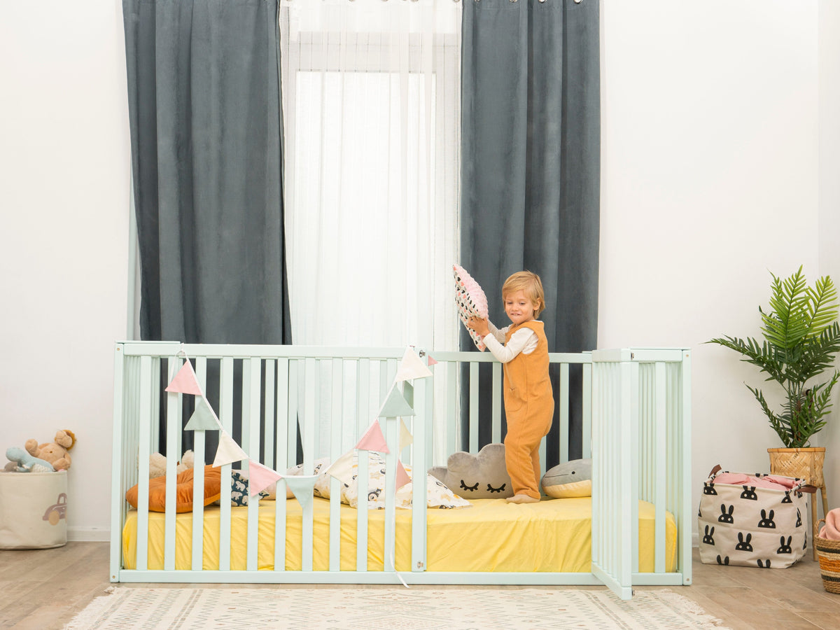 Montessori wood Platform Playpen Bed with extended rail (Model 6.3/20 ...