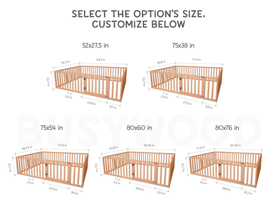 Montessori wood playpen for kids Platform bed (Model 6.2/19) – busywood.com